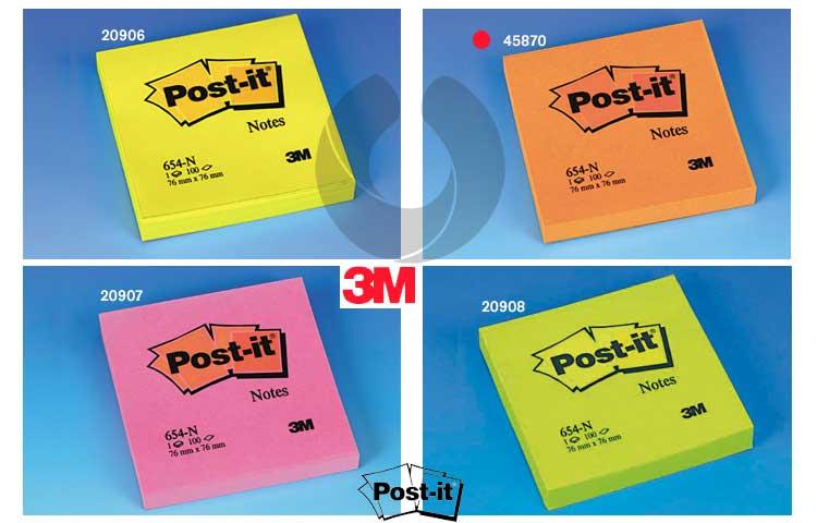 Bloco Notas Post-it 3M 654 NÉON 76x76mm 100F Laranja [Ref.: 45870]
