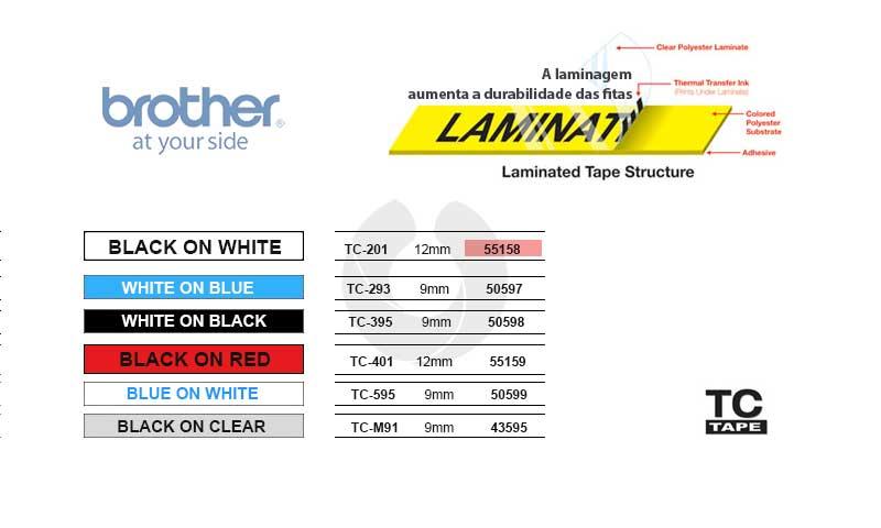 Fita Brother TC-201 12mm Preto sobre Branco [Ref.: 55158]